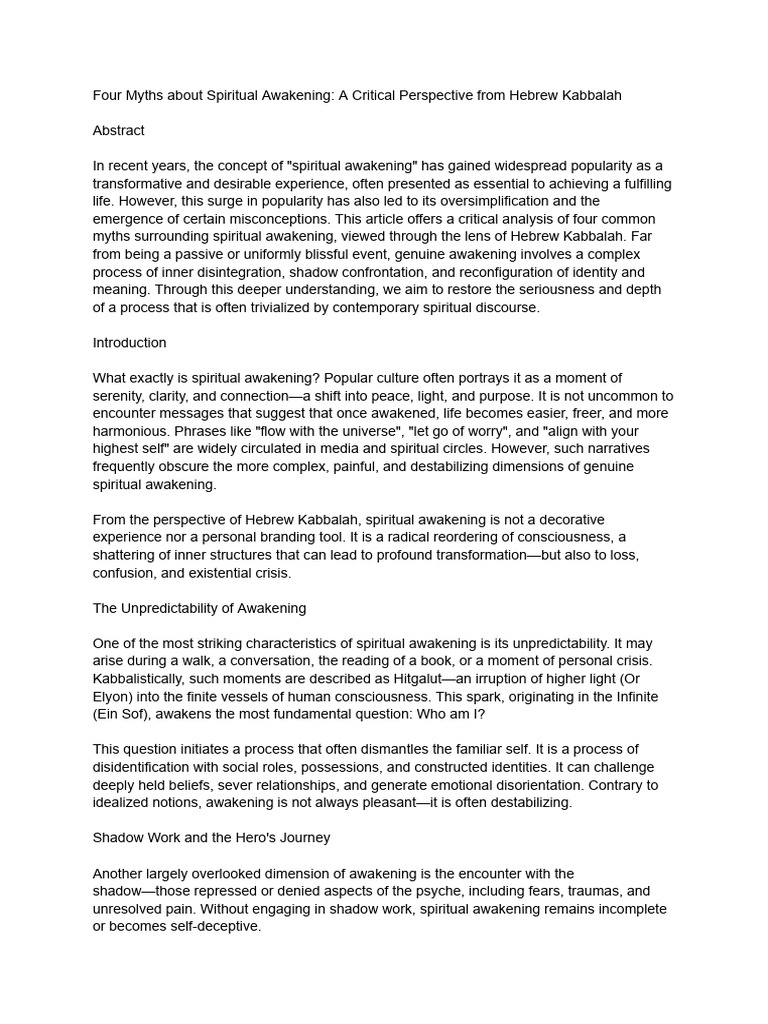 Four Myths About Spiritual Awakening - A Critical Perspective From Hebrew Kabbalah | PDF ...