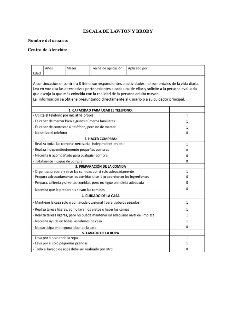 Escala de Lawton y Brody | PDF