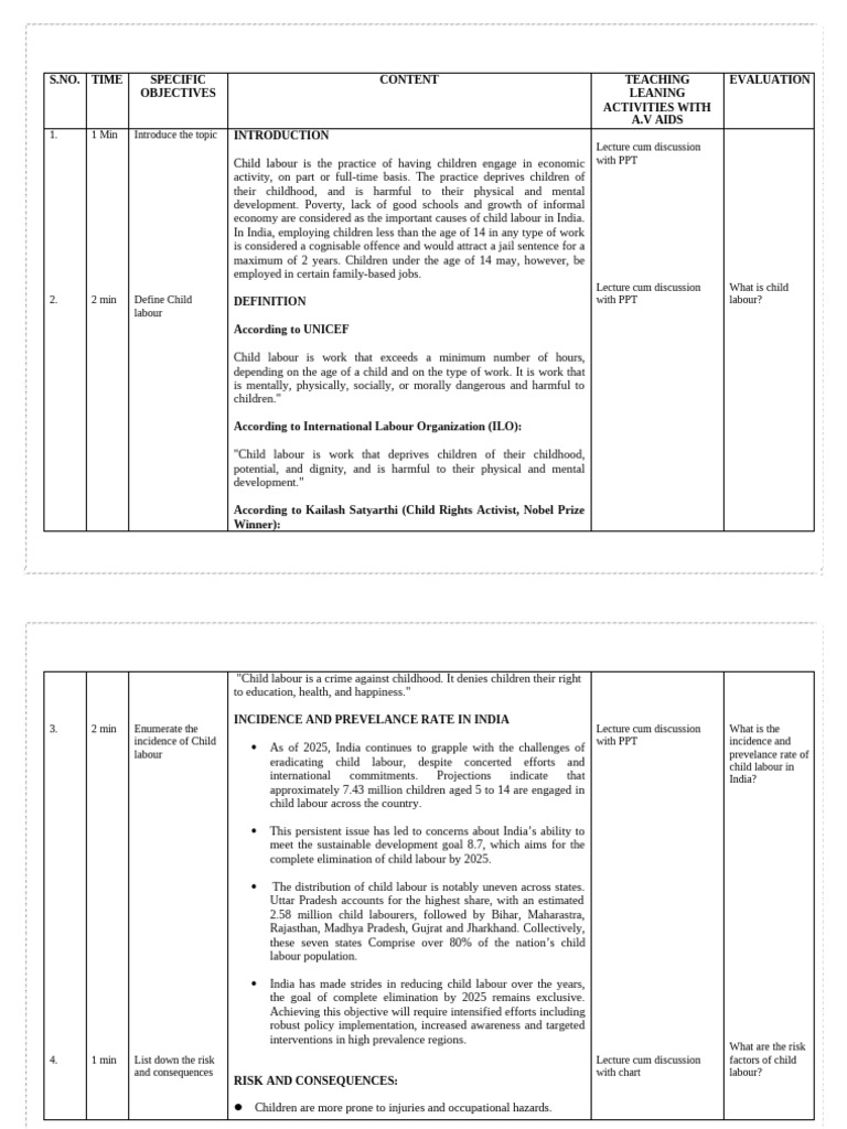 Child Labour Lesson Plan | PDF | Child Labour | Child Abuse