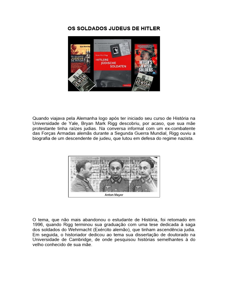 Soldados Judeus no Exército Nazista | PDF | Alemanha nazista | Wehrmacht