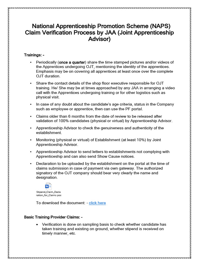 SOP For Claims Verification by SSC 25-Aug-2022 | PDF | Apprenticeship