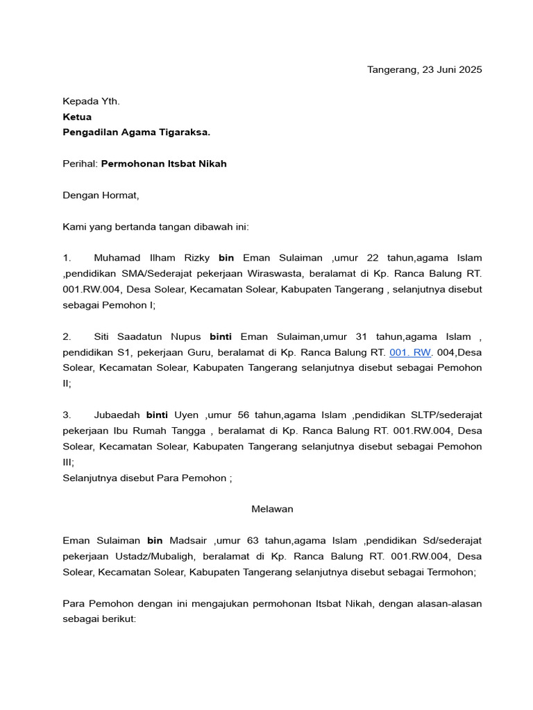Permohonan Isbat Nikah | PDF