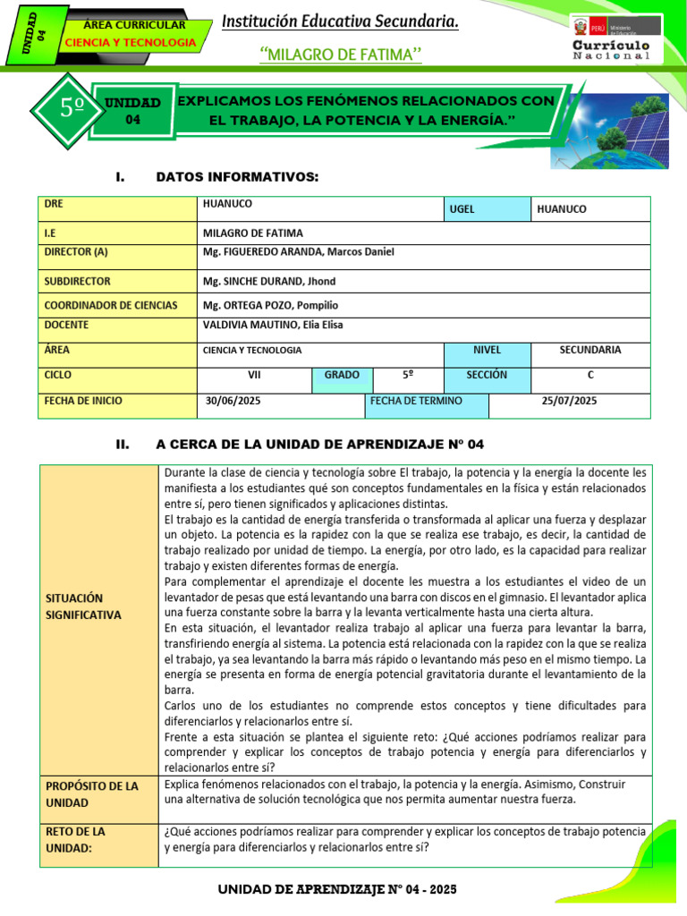 UNIDAD 04 (5° SECUNDARIA) - CyT | PDF | Aprendizaje | Importar