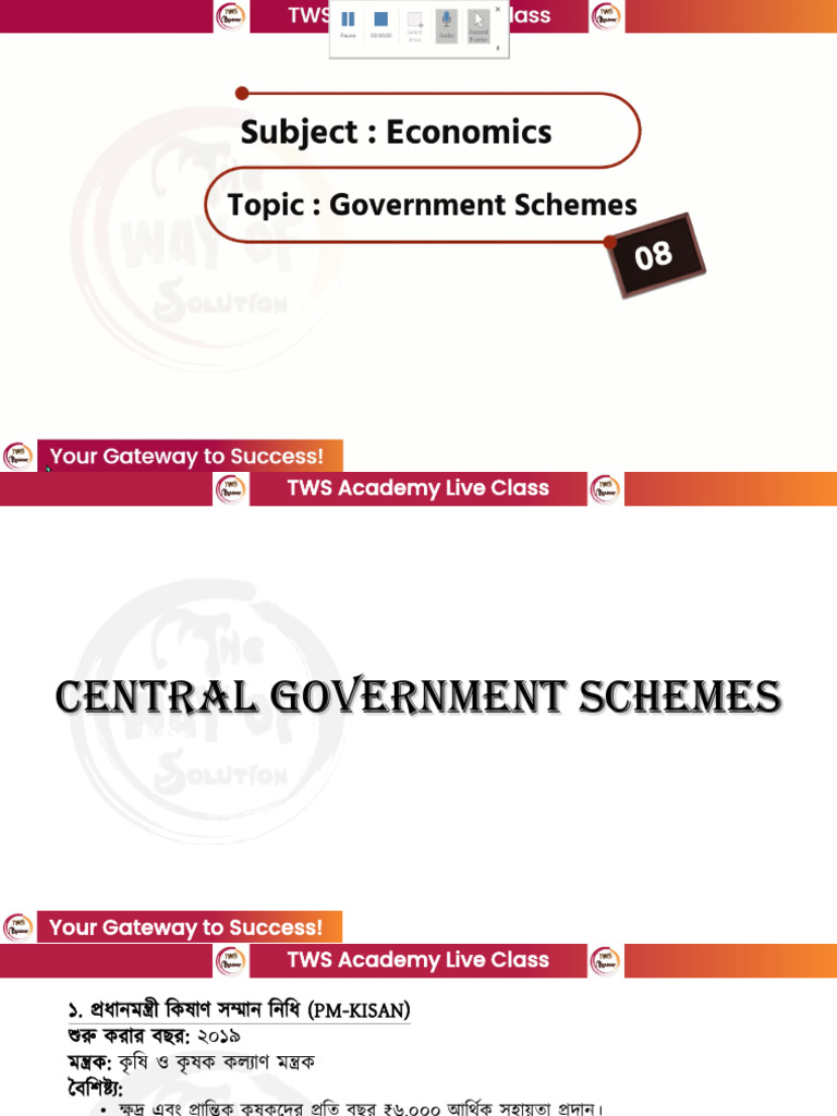 Economics Class - 08 - Important Government Schemes | PDF