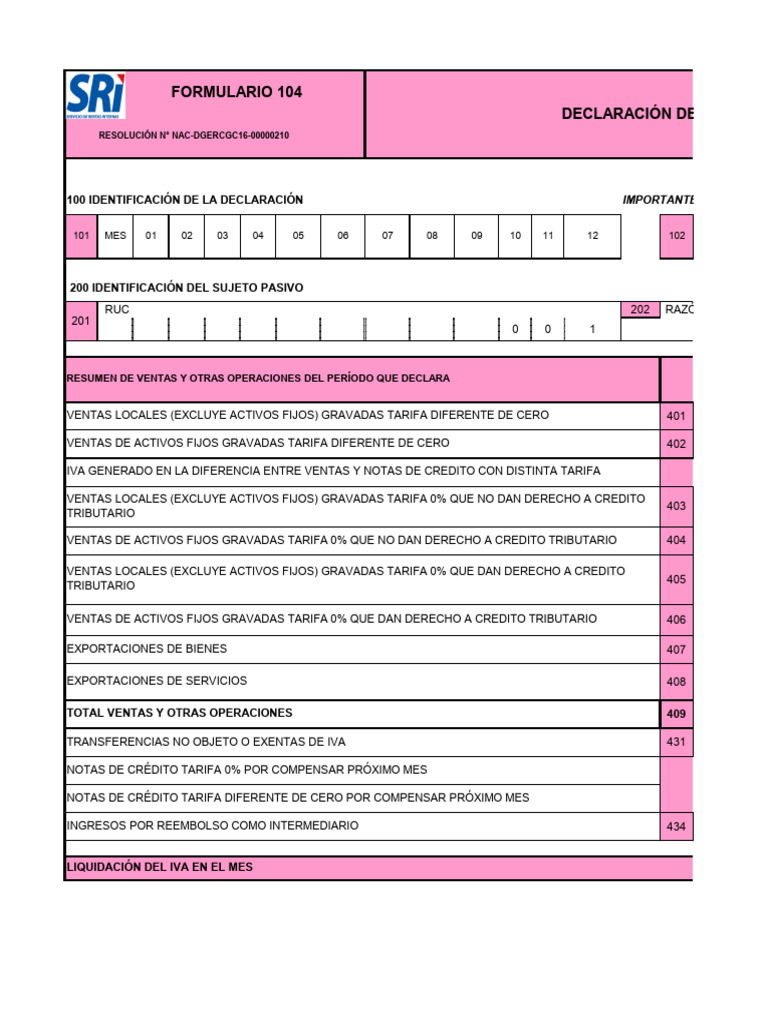 Formulario 104 2016 | PDF | Impuesto al valor agregado | Impuestos