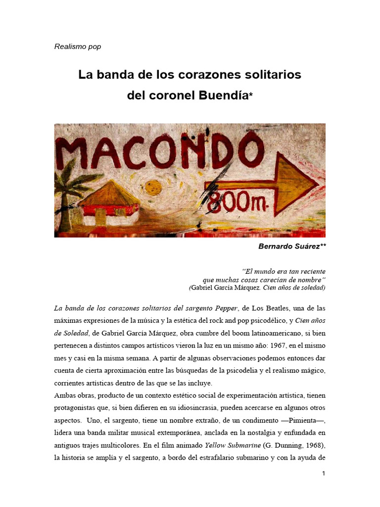 La Banda de Los Corazones Solitarios Del Coronel Buendía | PDF ...