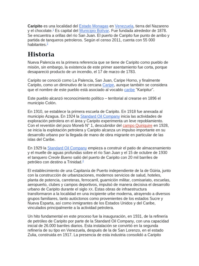 Historia y desarrollo de Caripito | PDF