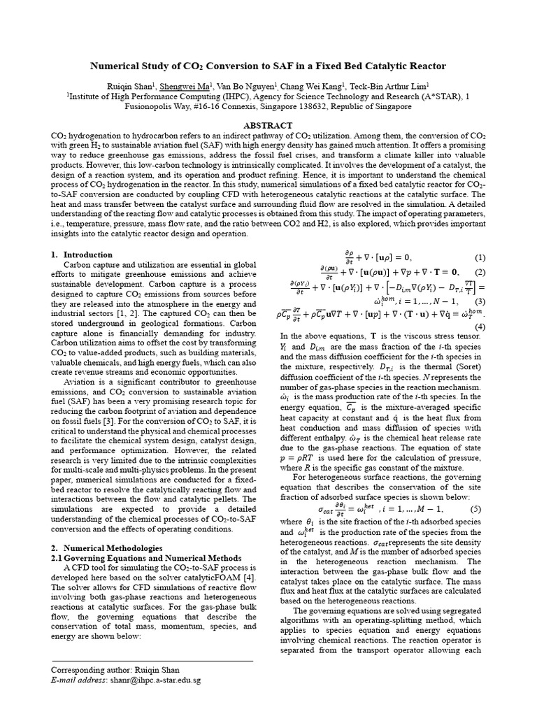 Numerical Study of CO2 Conversion To SAF in A Fixe | PDF | Catalysis ...