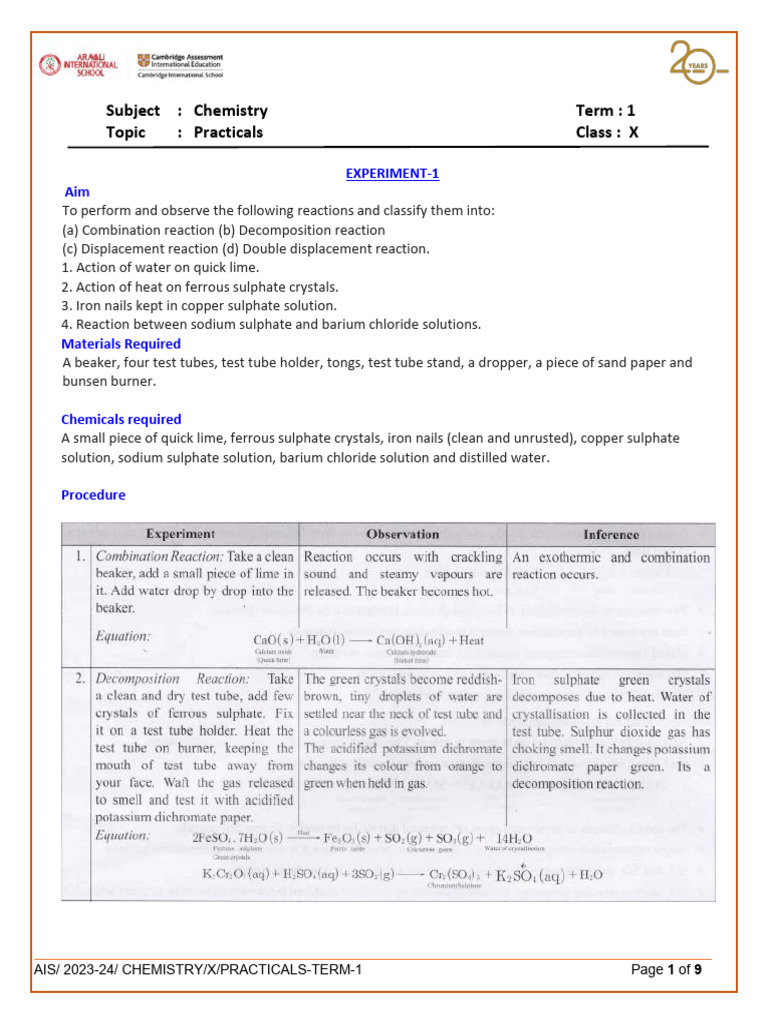 Class X Chemistry Practical Experiments | PDF | Sodium Hydroxide ...