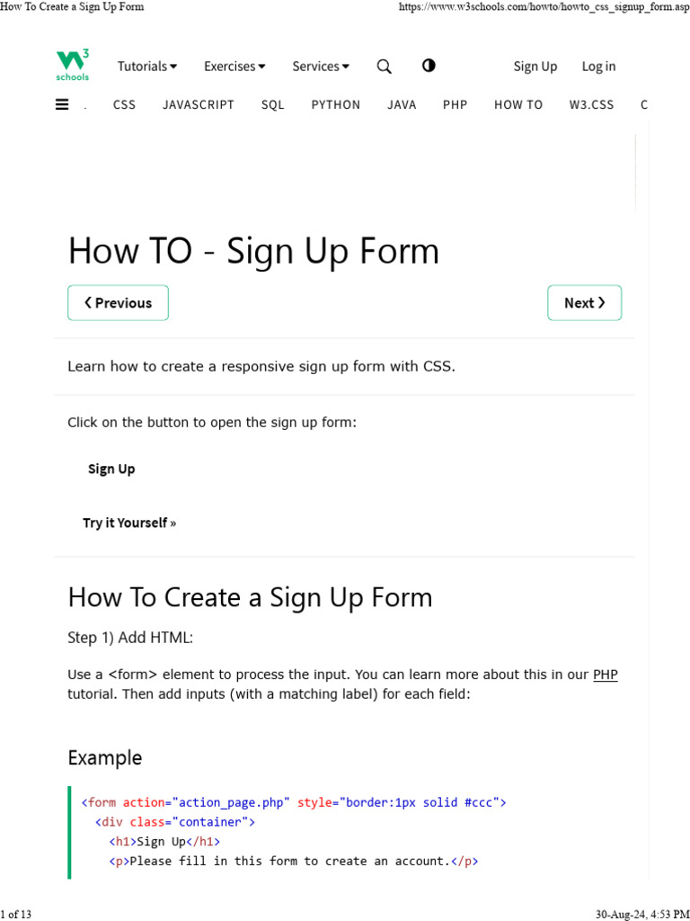 How To Create A Sign Up Form | PDF | Bootstrap (Front End Framework ...