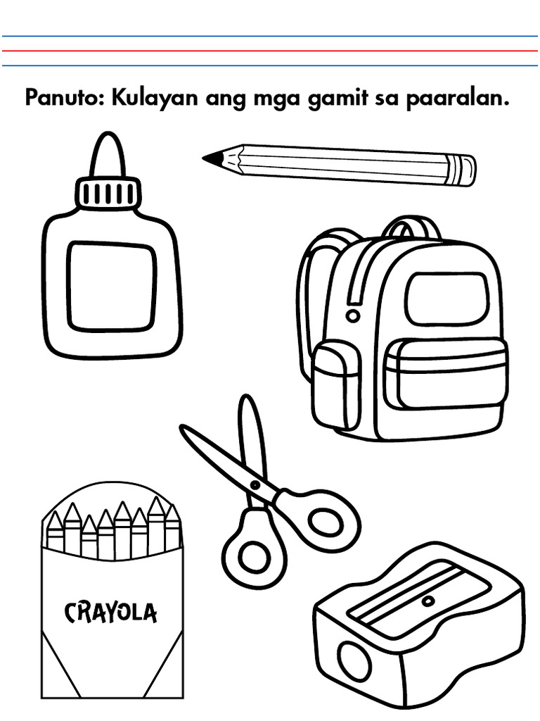 Panuto Kulayan Ang Mga Gamit Sa Paaralan. | PDF