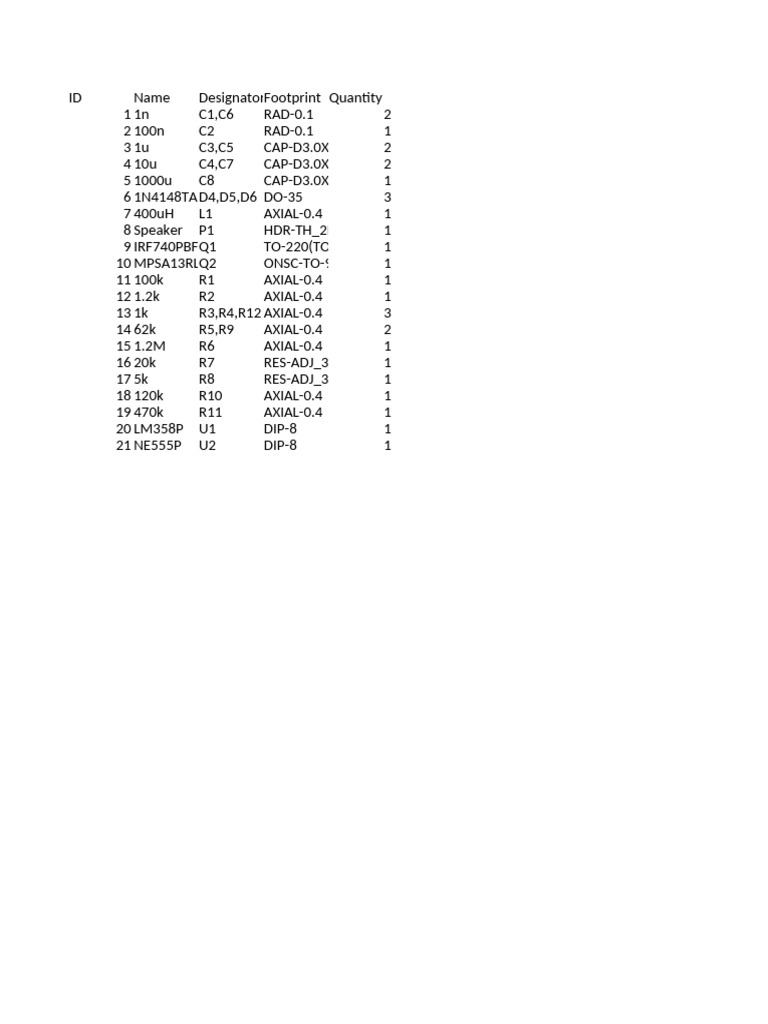BOM - Simple PI Metal Detector | PDF