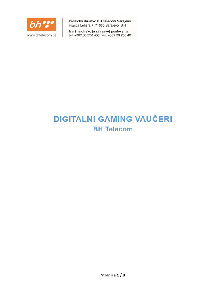 RFI Dokument Digitalni Gaming Vauceri Bos | PDF