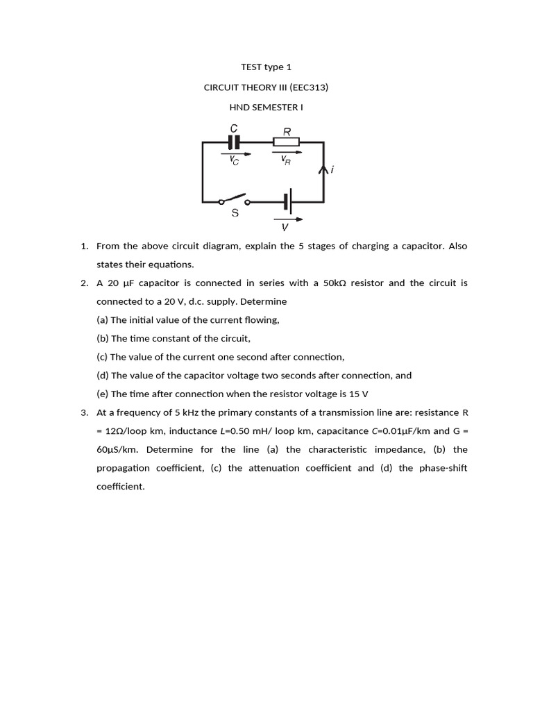 TEST Quetions On Circuit Theory EEC 313 | PDF | Electrical Network ...