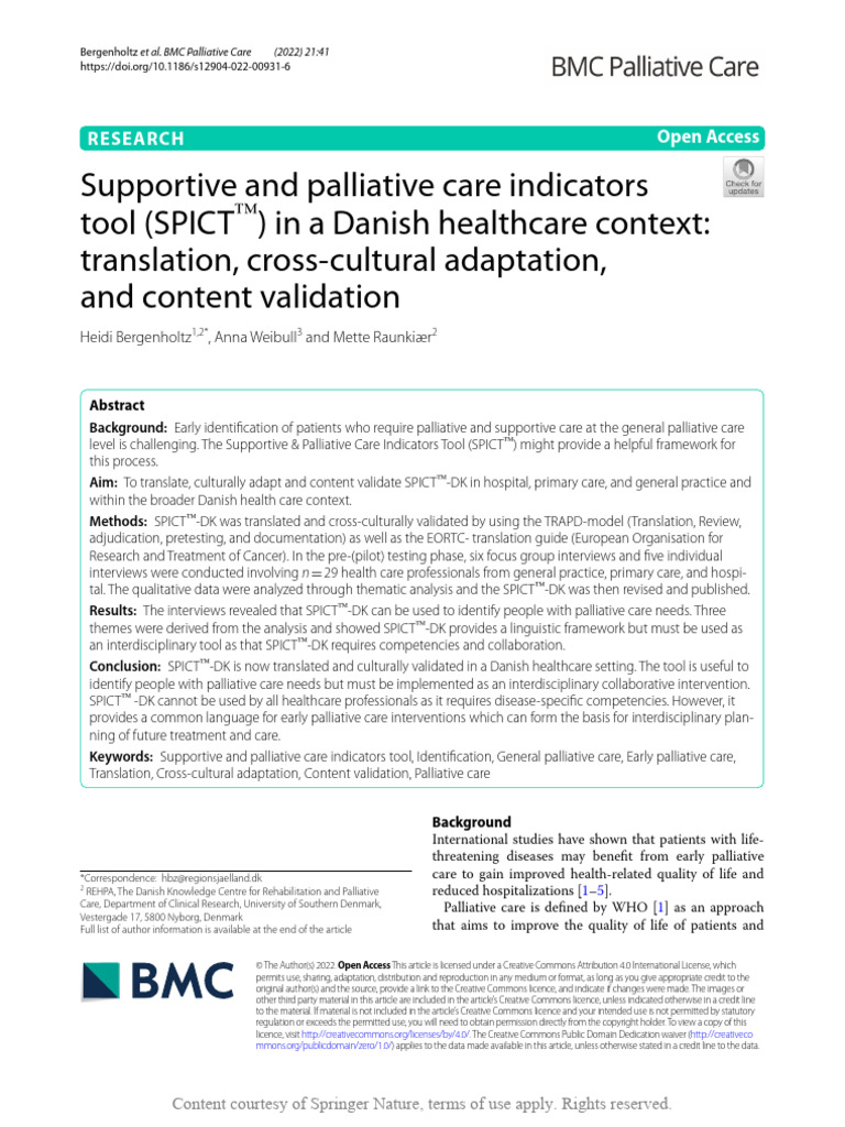 Supportive and Palliative Care Indicators Tool SPI | PDF | Palliative ...