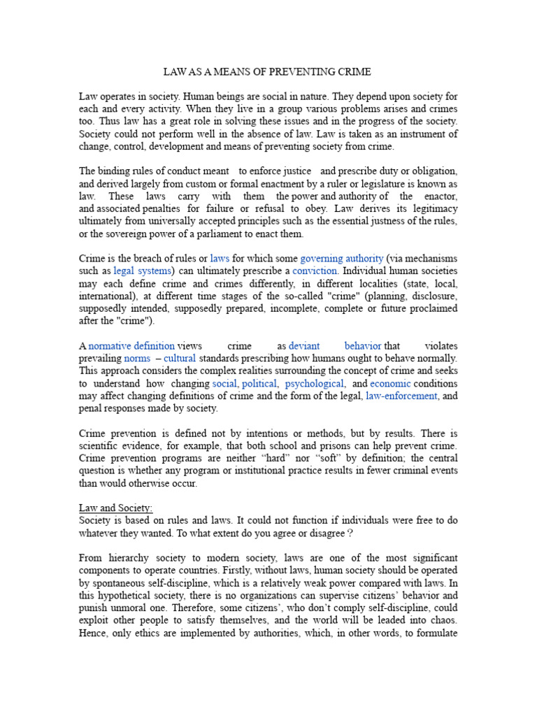 Law's Role in Crime Prevention | PDF | Crimes | Crime & Violence