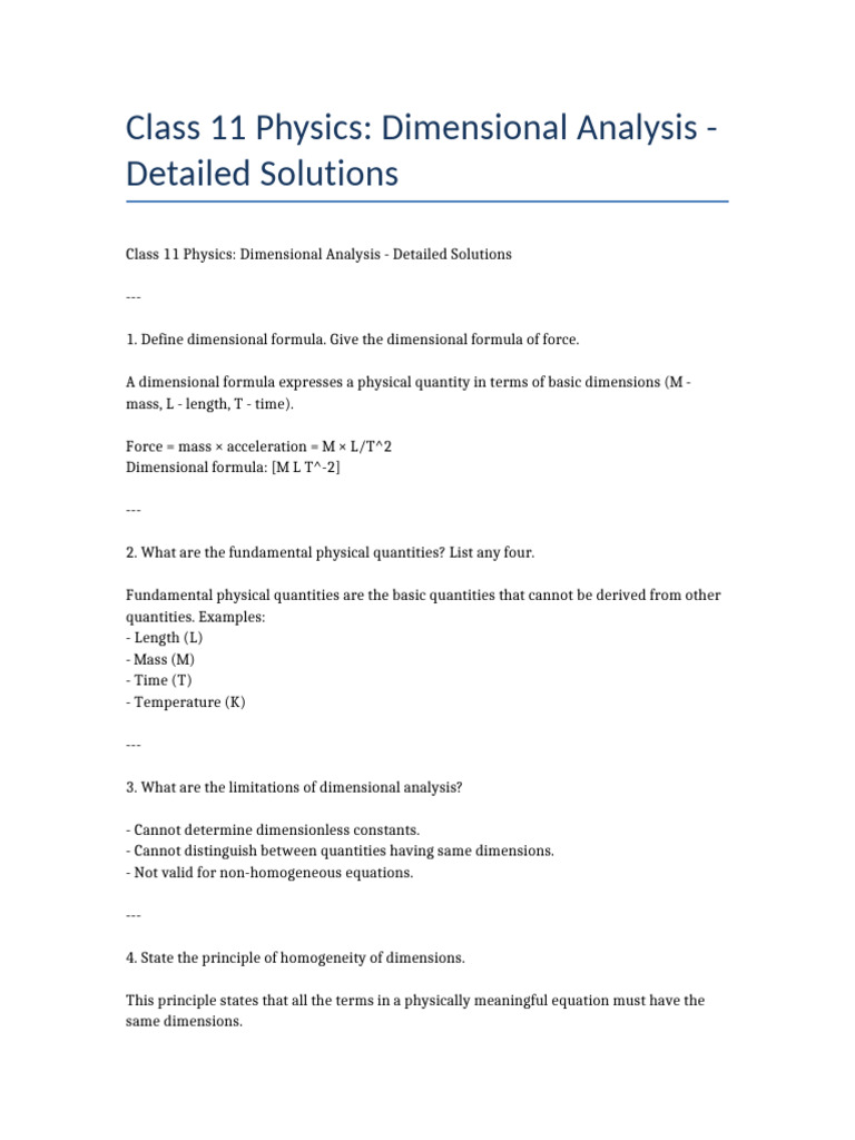 Dimensional Analysis Solutions-1 | PDF | Mechanical Engineering | Physics