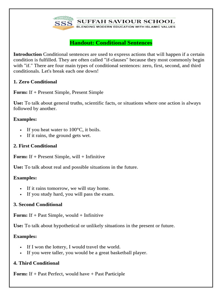 Conditional Sentences (Handout) | PDF