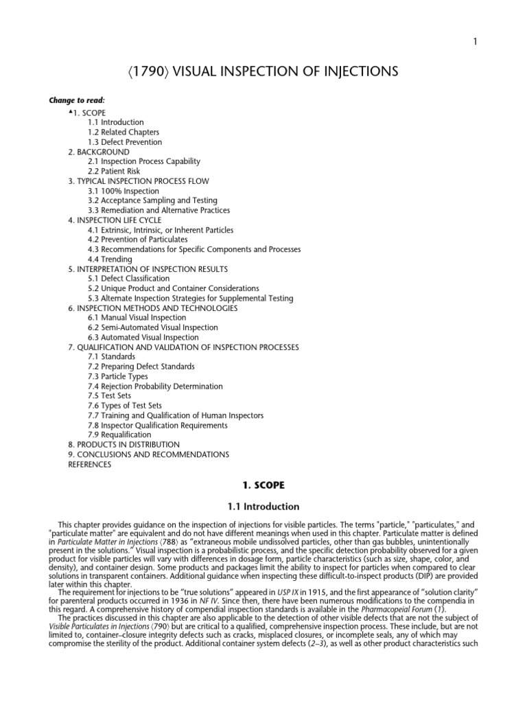 Usp - 1790 - Visual Inspection of Injections | PDF | Particulates ...