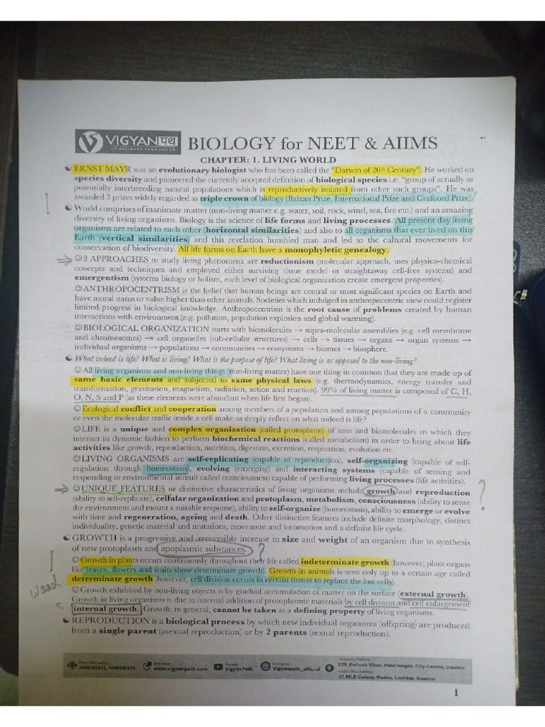 The Living World Notes of Vigyan Path | PDF