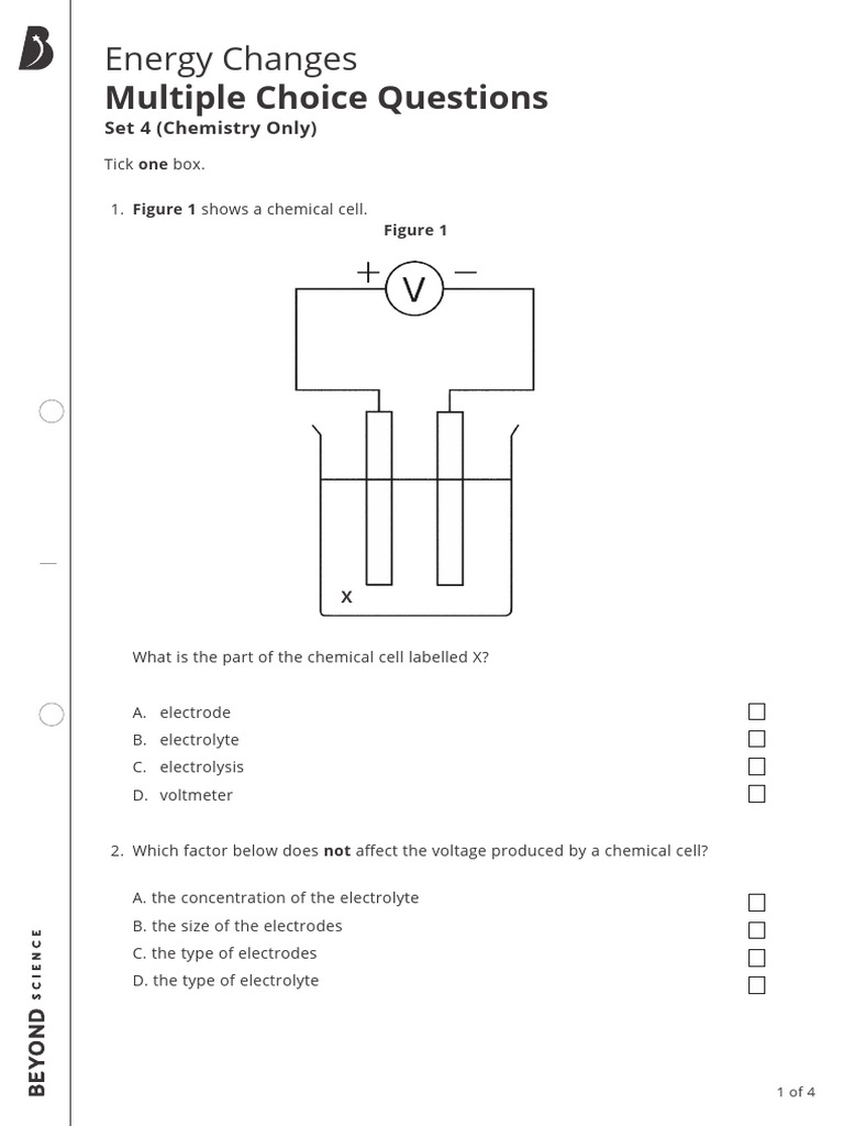 Multiple Choice Questions Set 4 | PDF | Electrode | Anode