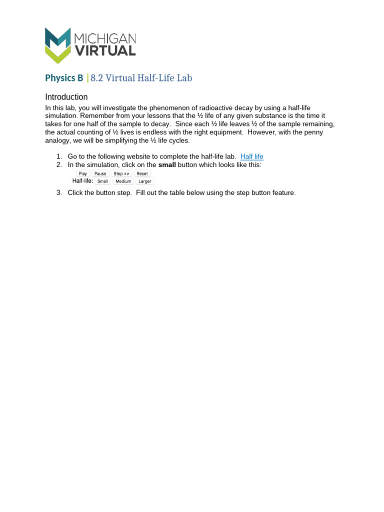 8 2 VirtualHalfLifeLab 2 | PDF | Radioactive Decay | Chemical Elements