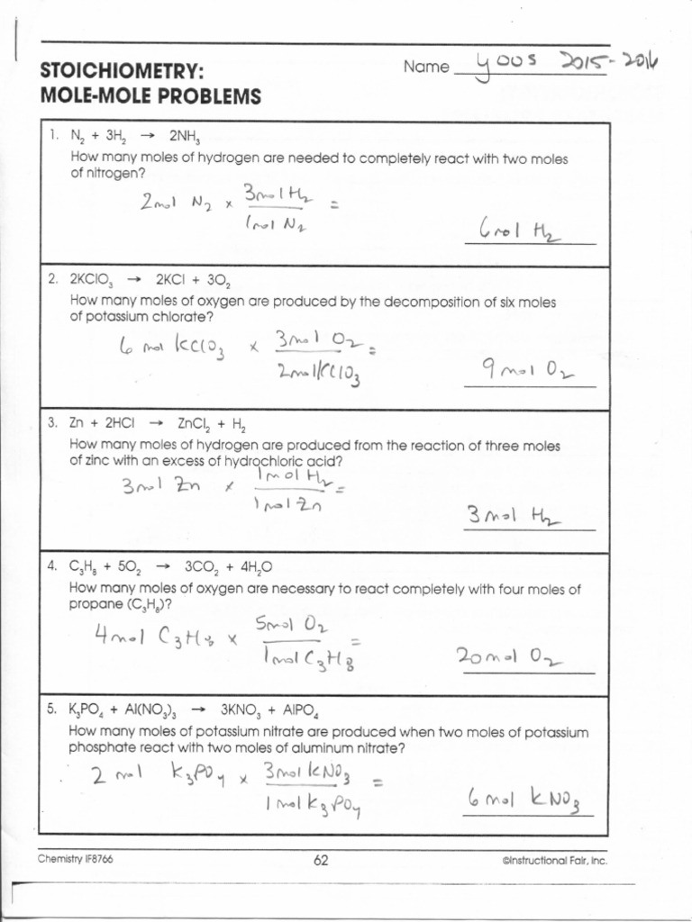 Stoichiometry If Answer Key03 | PDF