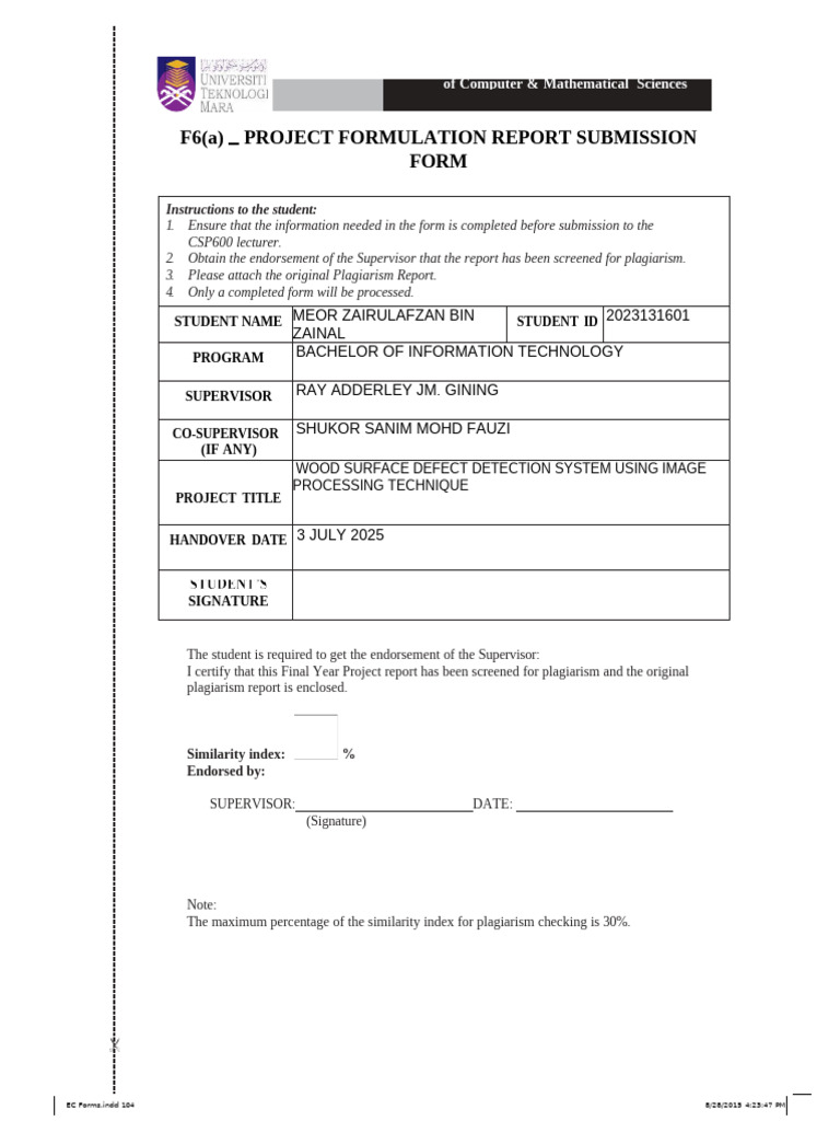 f6 (A) - Project Formulation Report Submission | PDF