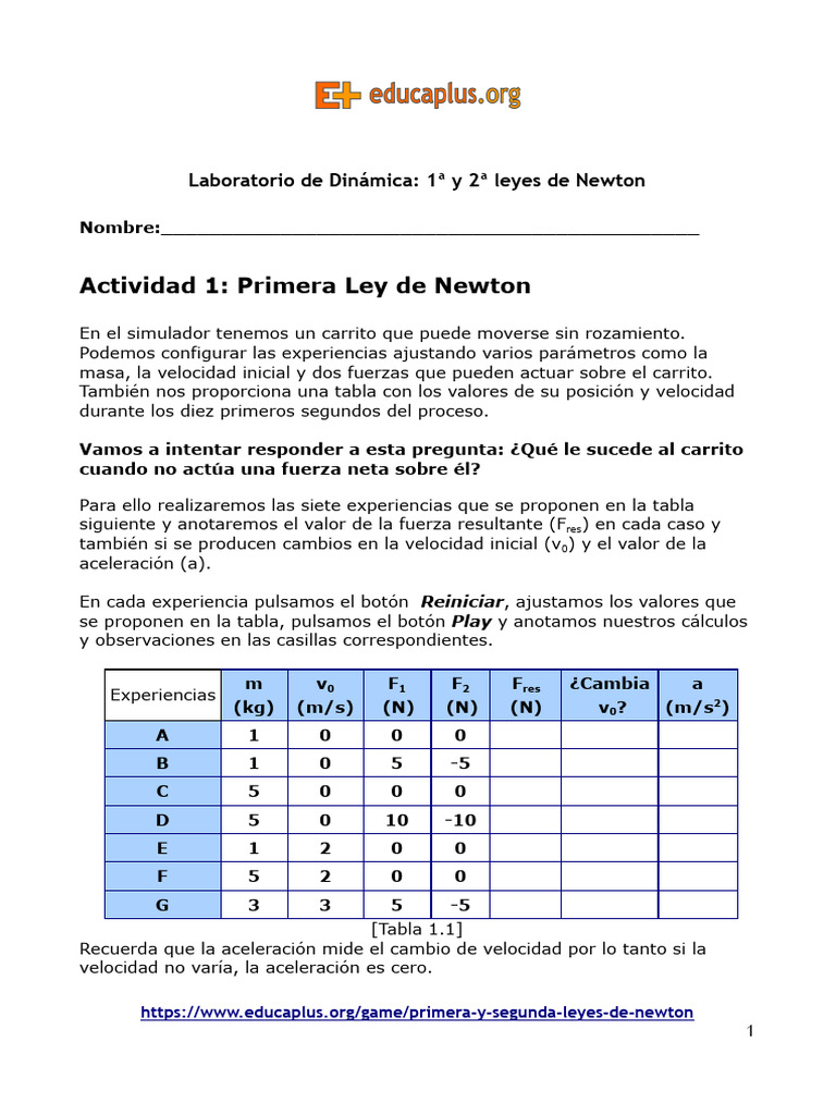 Actividades 1a y 2a Ley de Newton | PDF | Fuerza | Las leyes del ...