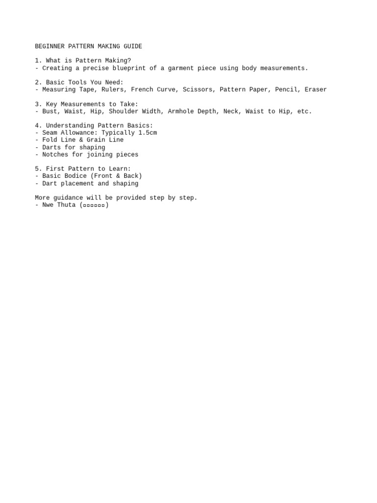 Beginner Pattern Making Guide | PDF