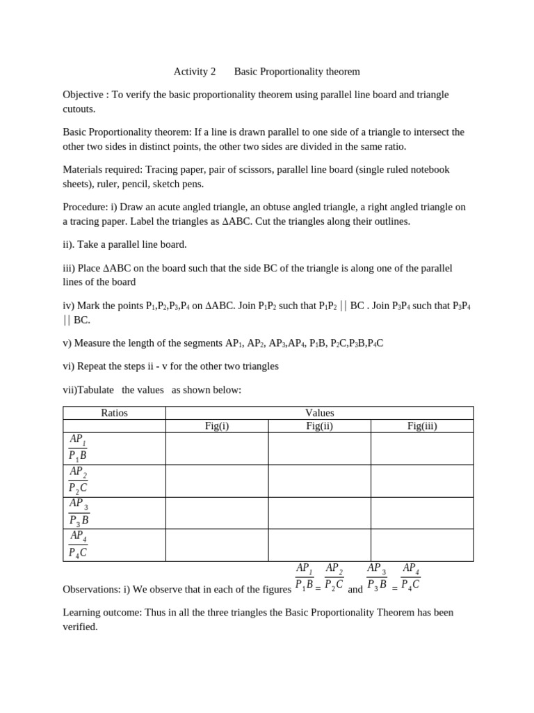 Lab Activity 2 - Basic Proportionality Theorem | PDF