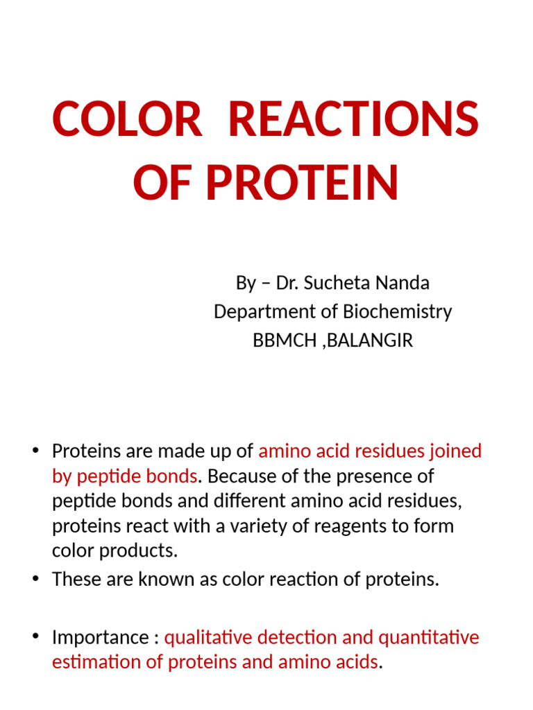 Color Reaction of Proteins | PDF | Amine | Amino Acid