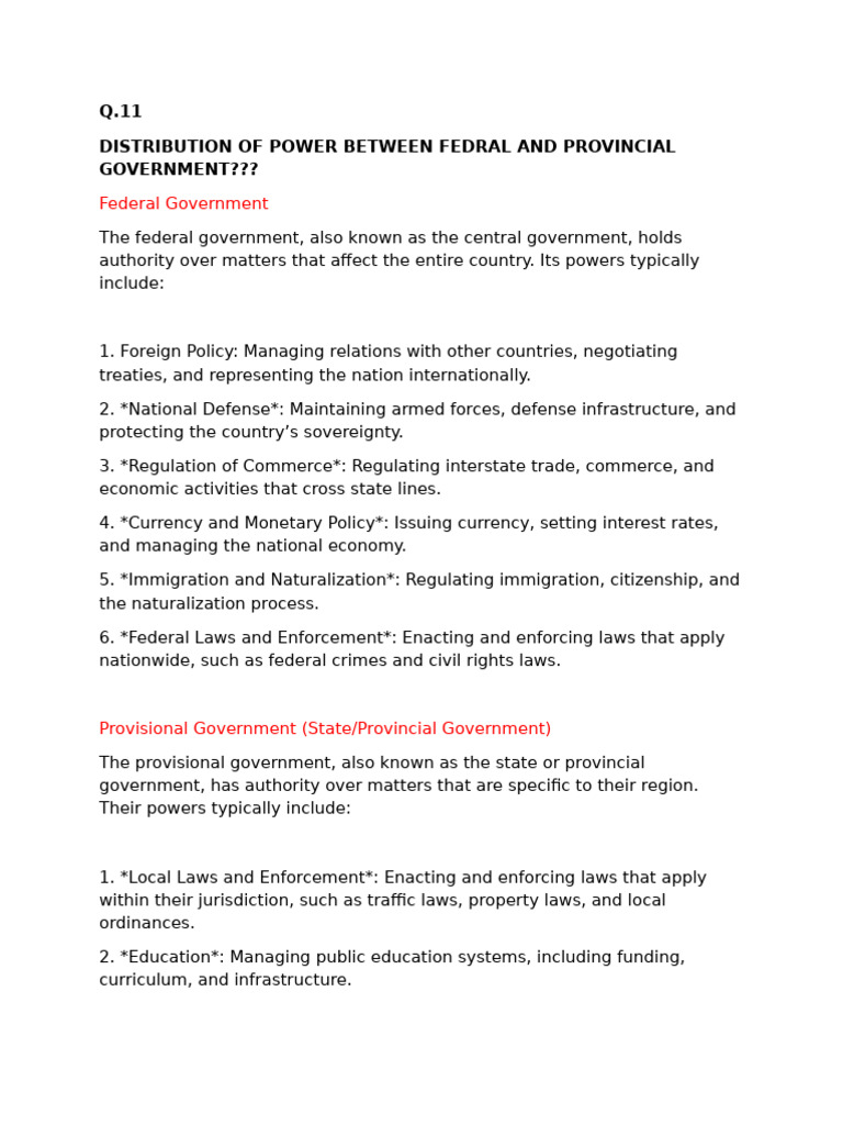 Fedral and Provincial Government | PDF | Federal Government Of The ...