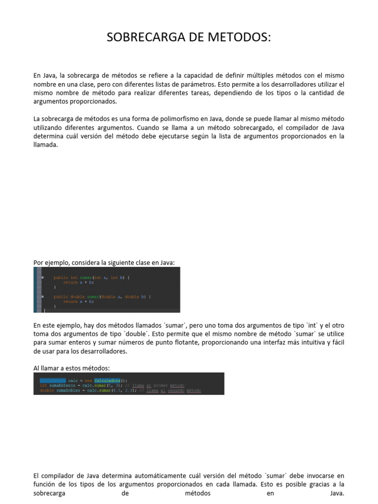 Sobre Carga y Sobre Escritura de Metodos | PDF