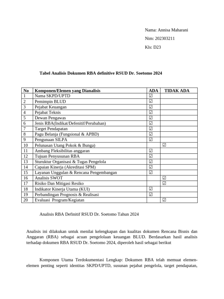 Analisis RBA Rs Soetomo | PDF