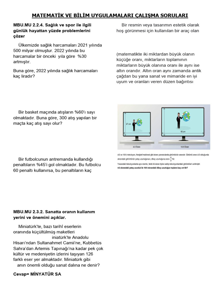 Matematik Ve Bilim Uygulamalari Calisma Sorulari | PDF