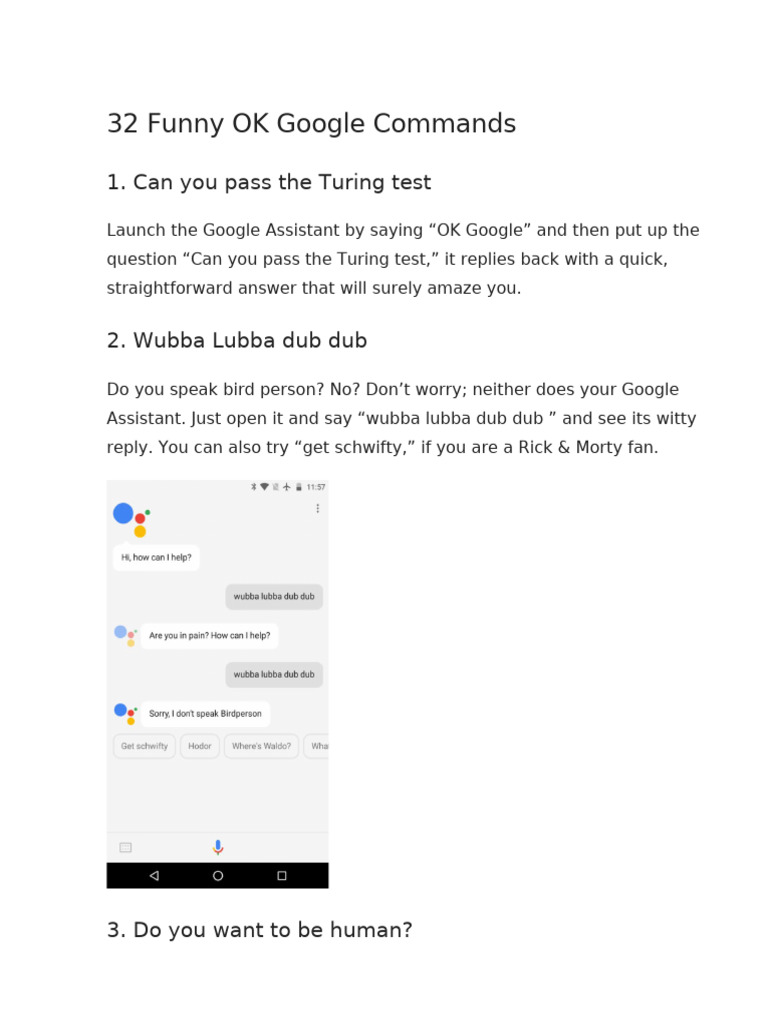 32 Funny OK Google Commands | PDF