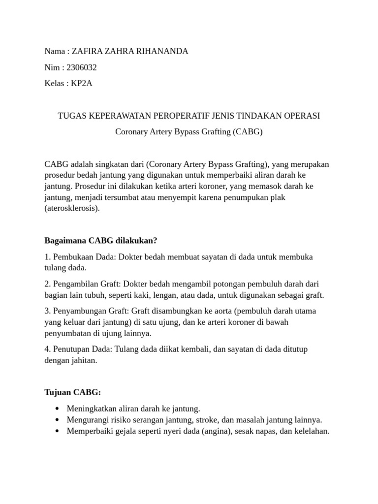 Tindakan Operasi CABG dalam Keperawatan | PDF