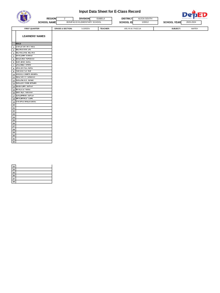 Grade 6 e Class Record Mapeh 2024 2025 q2 | PDF | Philippines