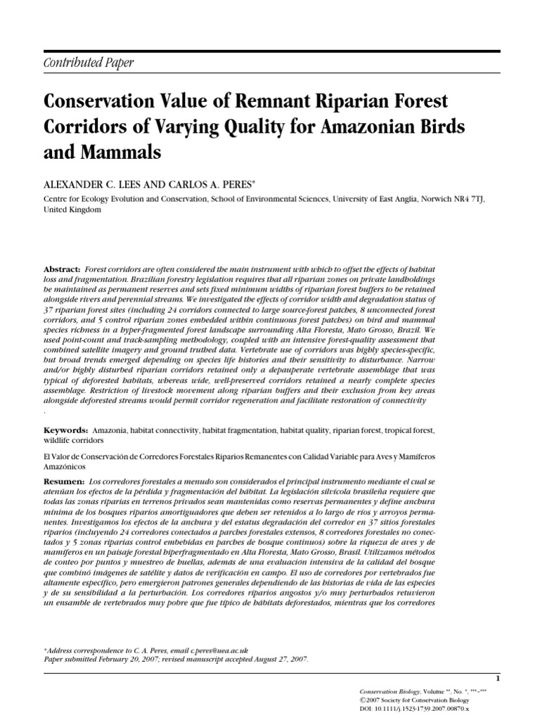 2007 - 2611 Conservation Value of Remnant Riparian Forest Corridors of ...
