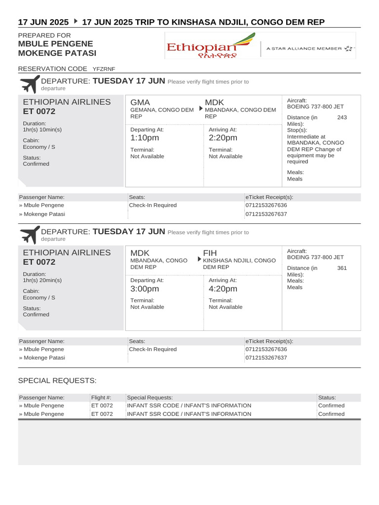 Travel Reservation June 17 For MBULE PENGENE | PDF | Aviation Safety ...
