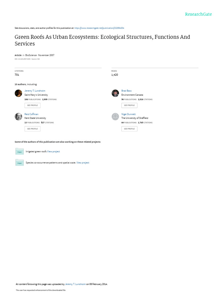 Green Roofs As Urban Ecosystems Ecological Structures, Functions, and ...