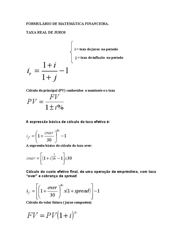 Fórmulas de Matemática Financeira | PDF