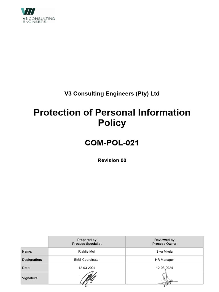 Protection of Personal Information Polic | PDF | Employment | Consent