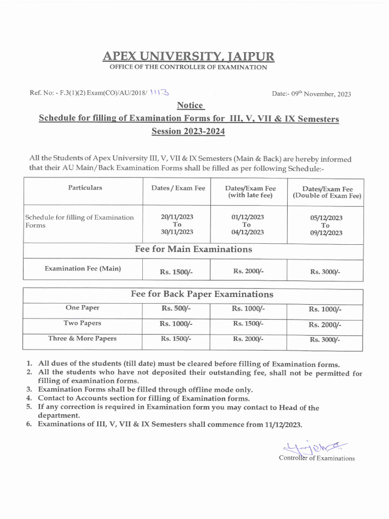 Exam Forms III V Vii Ix Sem | PDF