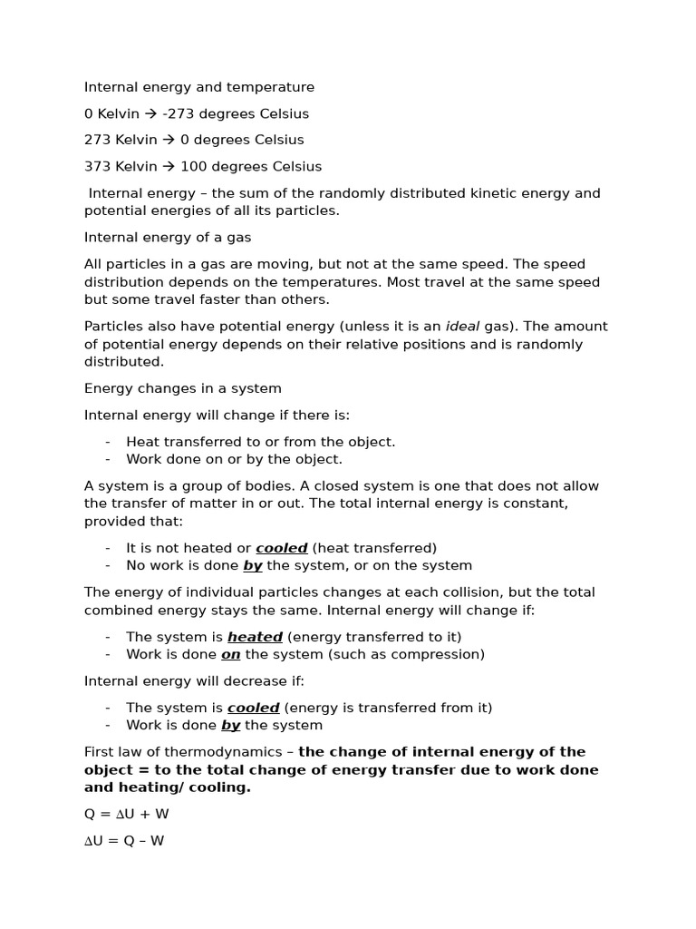 Internal Energy and Temperature | PDF