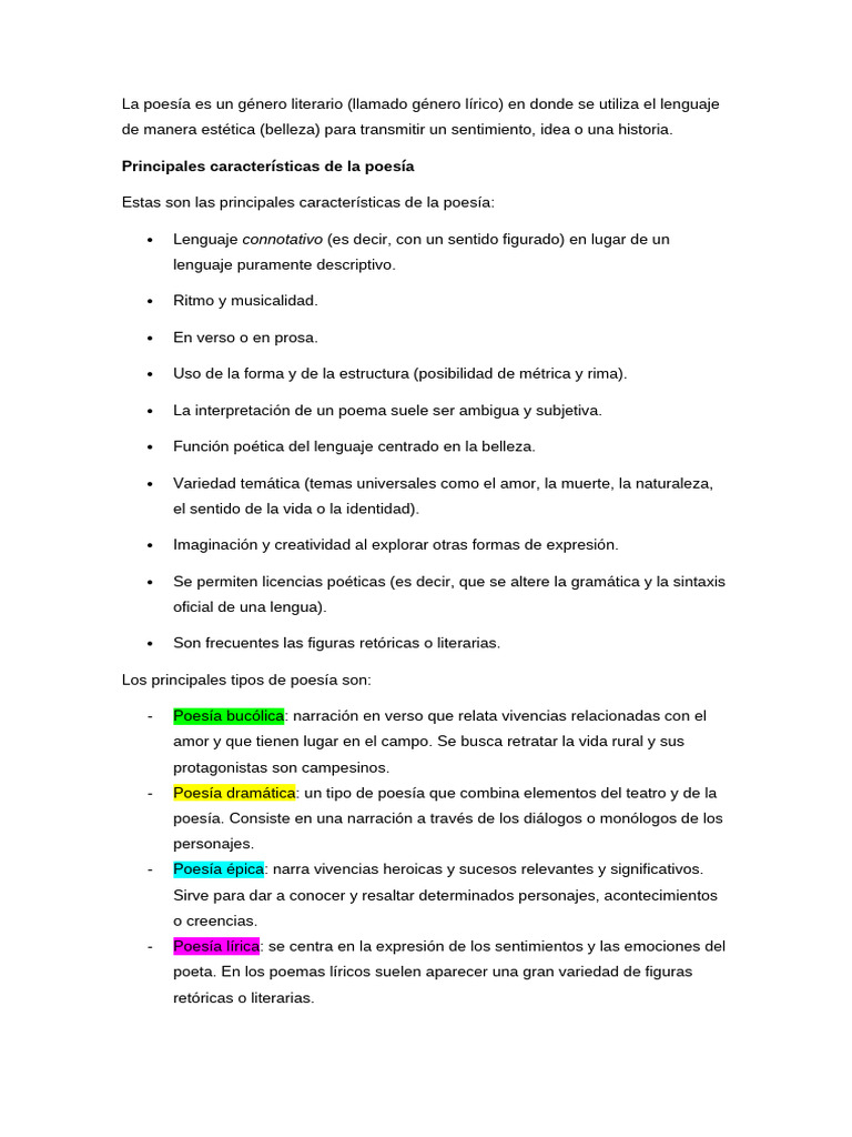 Características y tipos de poesía | PDF | Poesía | Metro (poesía)
