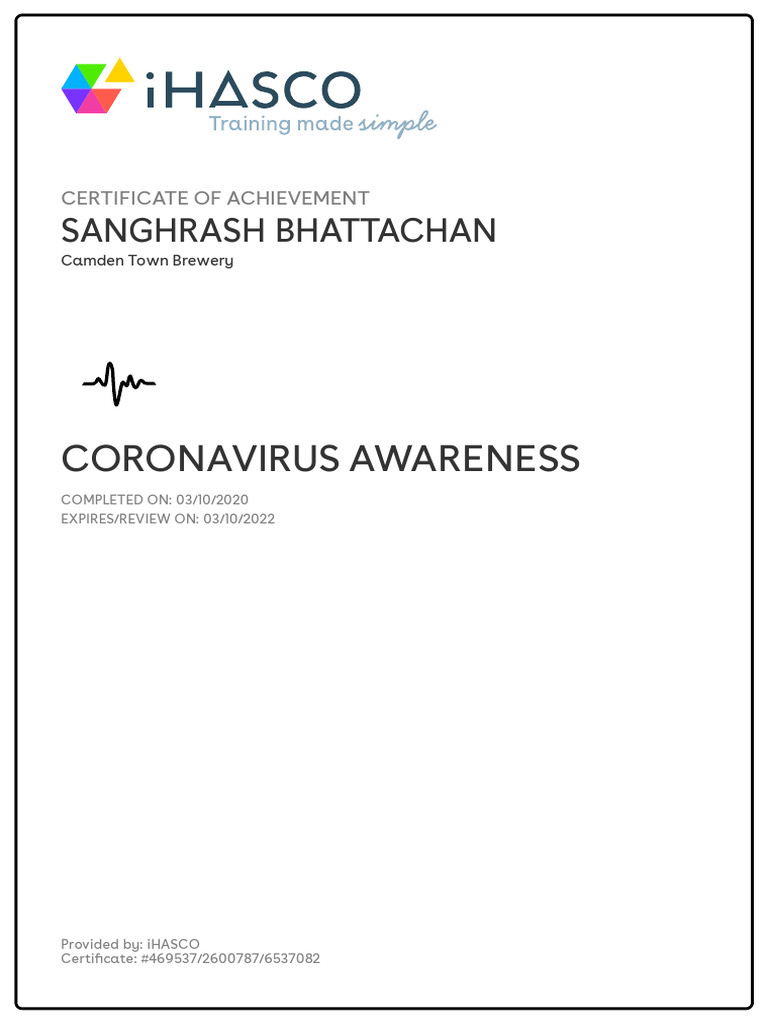 Certificate Coronavirus Awareness | PDF