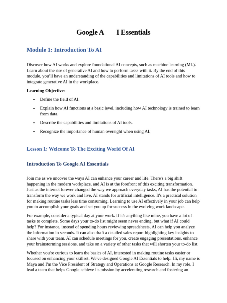 Google AI Essentials | PDF | Machine Learning | Artificial Intelligence