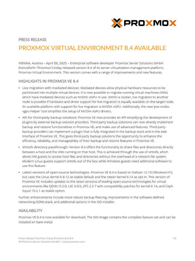 Release Proxmox Virtual Environment 8-4-20250409 en | PDF | Virtual Machine | Virtualization